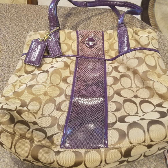 Coach | Bags | Coach Signature Print And Snake Skin Purse | Poshmark